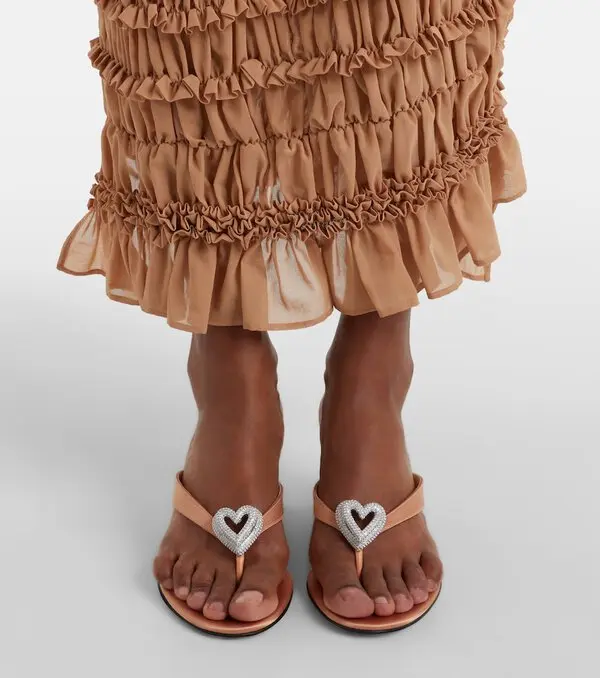 Mach & Mach Double Heart Satin Wedge Thong Sandals