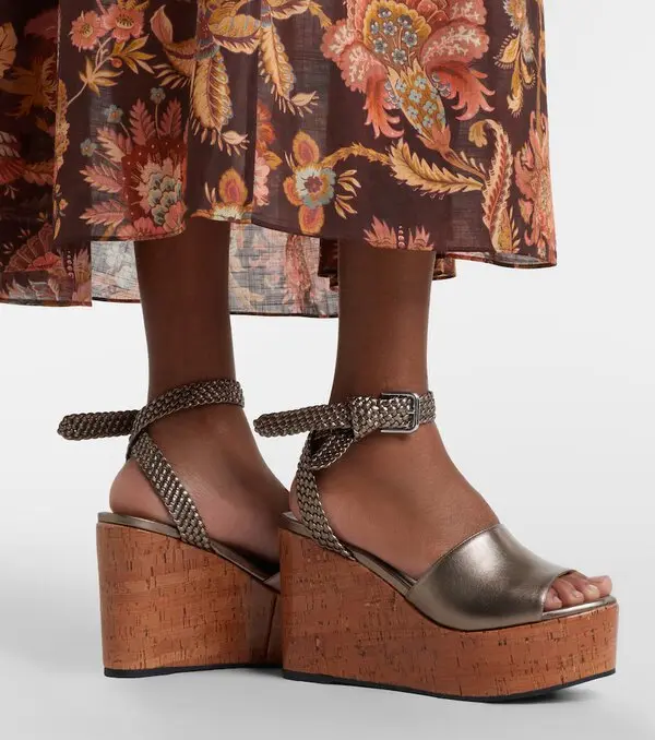 JIMMY CHOO Jory Metallic Leather Wedge Sandals - Grey