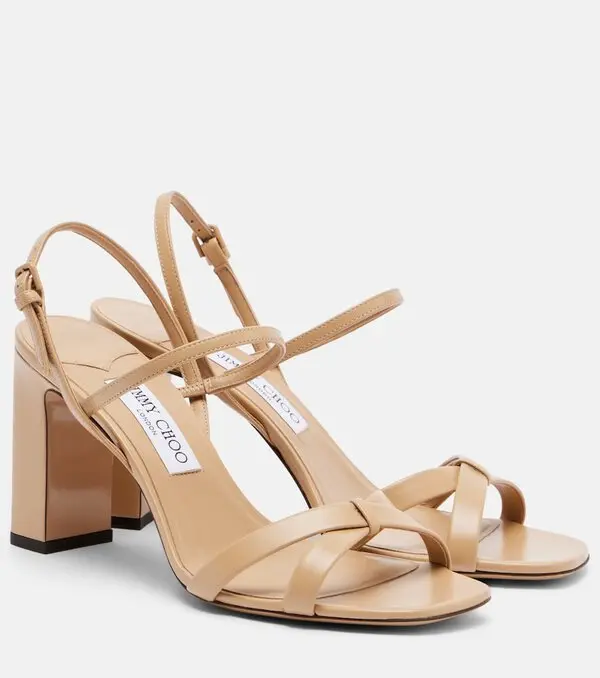 JIMMY CHOO Elsy Leather Slingback Sandals - Beige