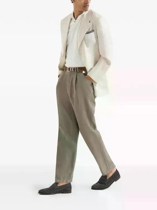 Brunello Cucinelli Garment-dyed Cotton And Linen Canvas Pleated Trousers - Green