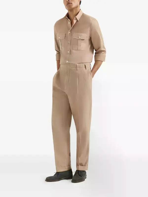 Brunello Cucinelli Garment-dyed Cotton And Linen Canvas Trousers With Double Pleats