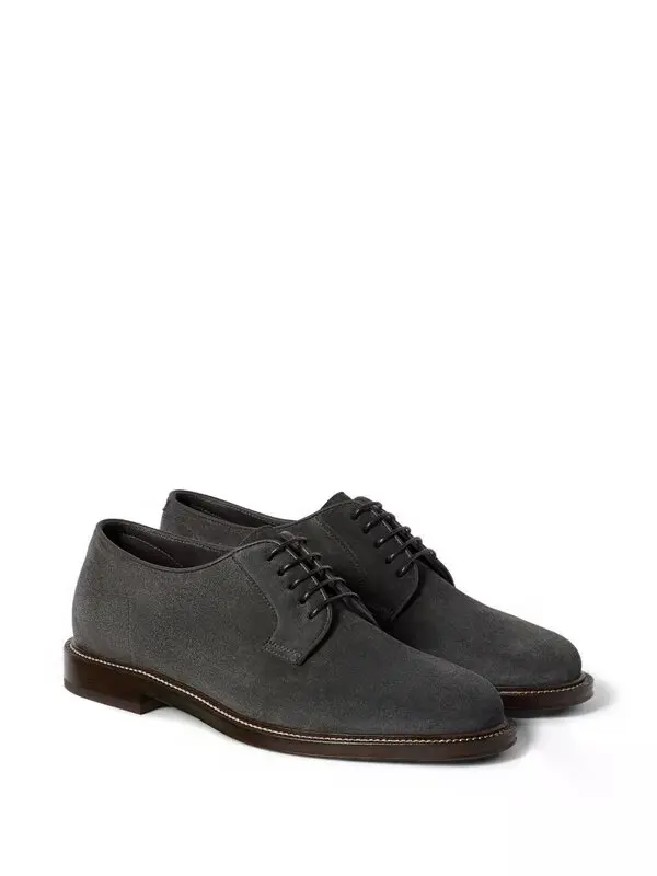 Brunello Cucinelli Reversed Calfskin Derby Shoes - Grey