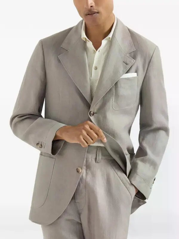 Brunello Cucinelli Linen Micro Chevron Unlined Blazer - Neutrals