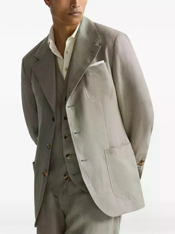 Brunello Cucinelli Linen Micro Chevron Unlined Blazer - Neutrals