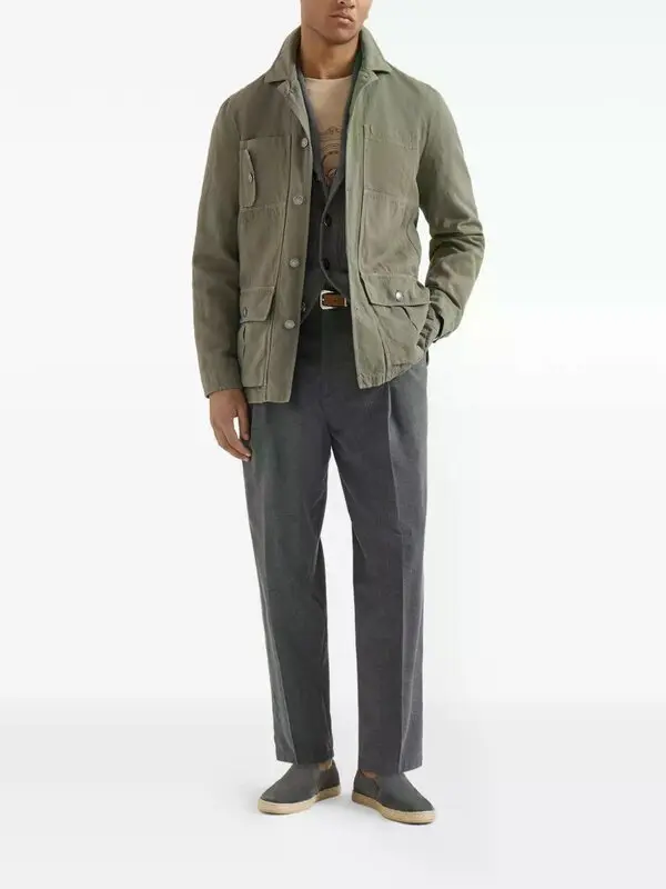 Brunello Cucinelli Virgin Wool, Cotton And Silk Mouliné Pleated Trousers - Grey