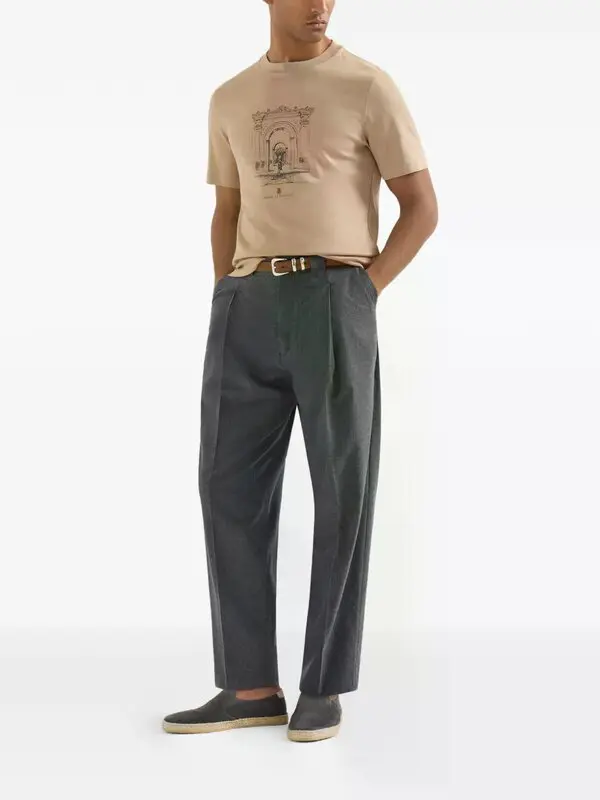 Brunello Cucinelli Virgin Wool, Cotton And Silk Mouliné Pleated Trousers - Grey