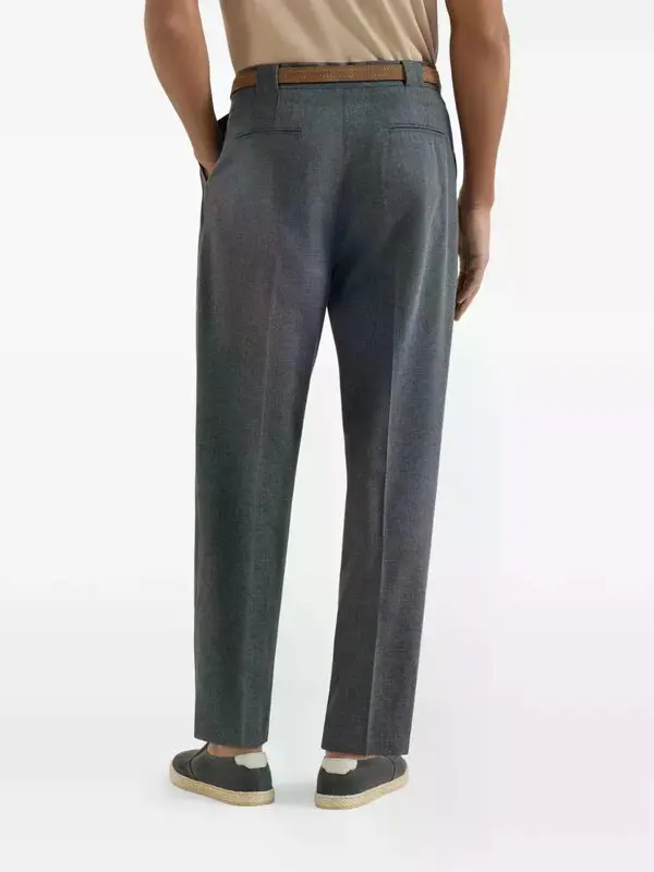 Brunello Cucinelli Virgin Wool, Cotton And Silk Mouliné Pleated Trousers - Grey