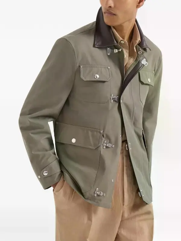 Brunello Cucinelli Water-resistant Techno Cotton Gabardine Jacket With Leather Inserts