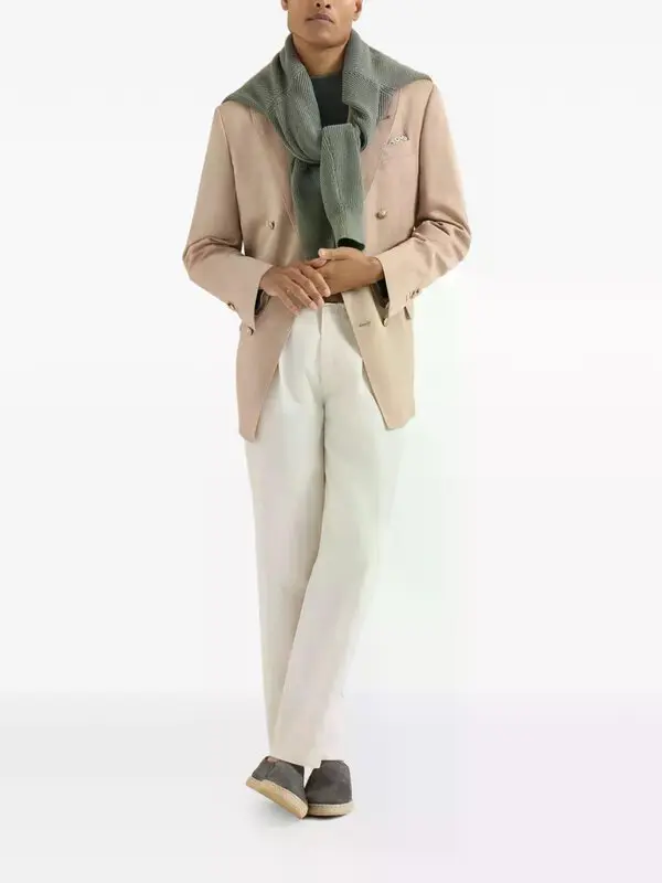 Brunello Cucinelli Pleated Cotton And Linen Canvas Trousers - Neutrals