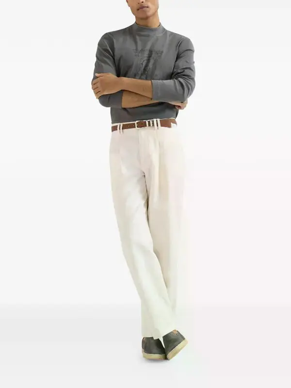 Brunello Cucinelli Pleated Cotton And Linen Canvas Trousers - Neutrals