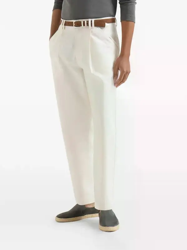 Brunello Cucinelli Pleated Cotton And Linen Canvas Trousers - Neutrals