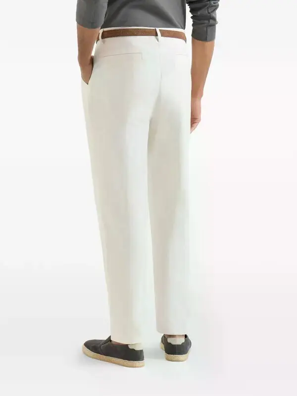Brunello Cucinelli Pleated Cotton And Linen Canvas Trousers - Neutrals