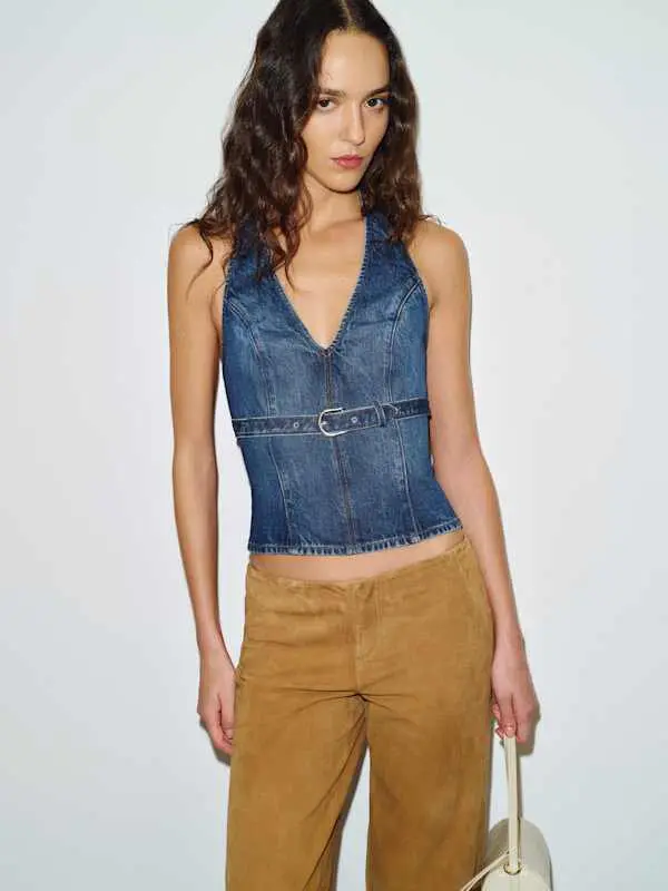 REFORMATION Randy Denim Halter Top