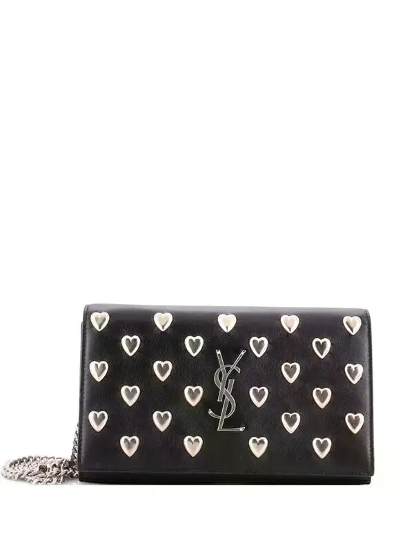 Saint Laurent Classic Monogram Studded Leather Wallet On Chain - Black