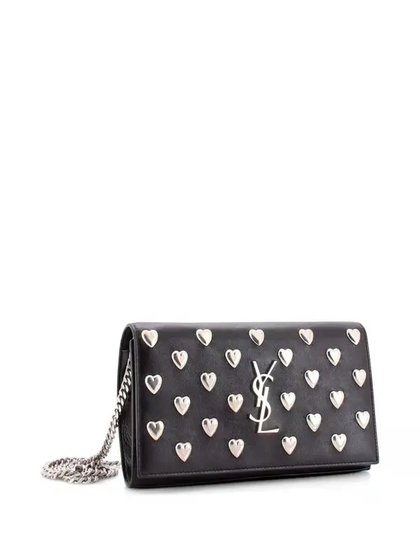 Saint Laurent Classic Monogram Studded Leather Wallet On Chain