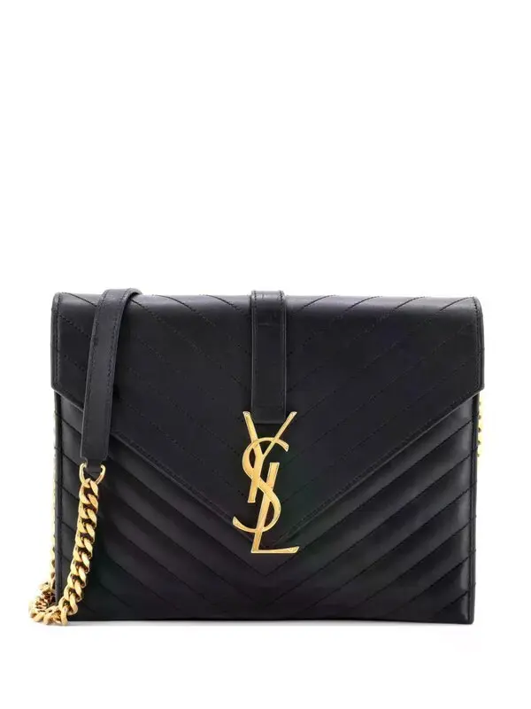 Saint Laurent Monogram Envelope Chain Bag Matelasse Chevron Leather Medium