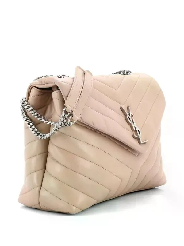 Saint Laurent Loulou Matelasse Chevron Leather Medium Shoulder Bag - Neutrals