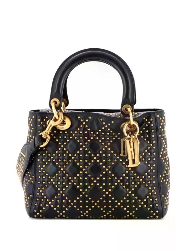 Dior Supple Lady Studded Cannage Lambskin Satchel - Black