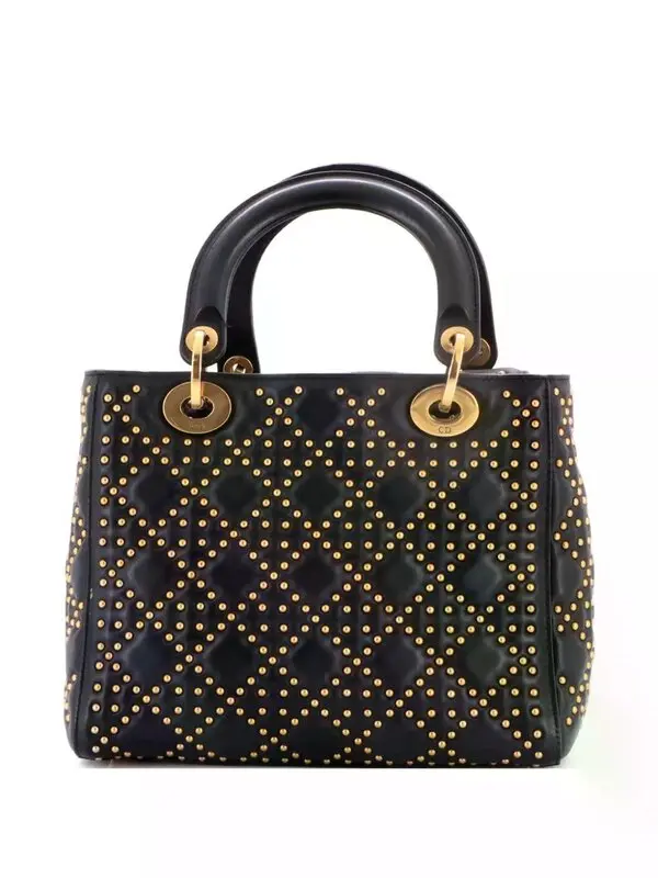 Dior Supple Lady Studded Cannage Lambskin Satchel - Black