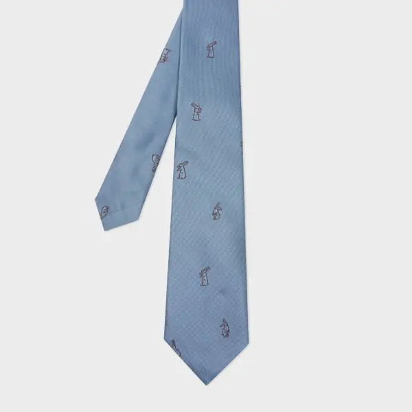 Paul Smith Pale Silk 'rabbit' Tie - Blue