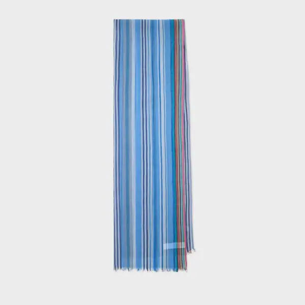 Paul Smith Cotton 'multistripe' Scarf - Blue