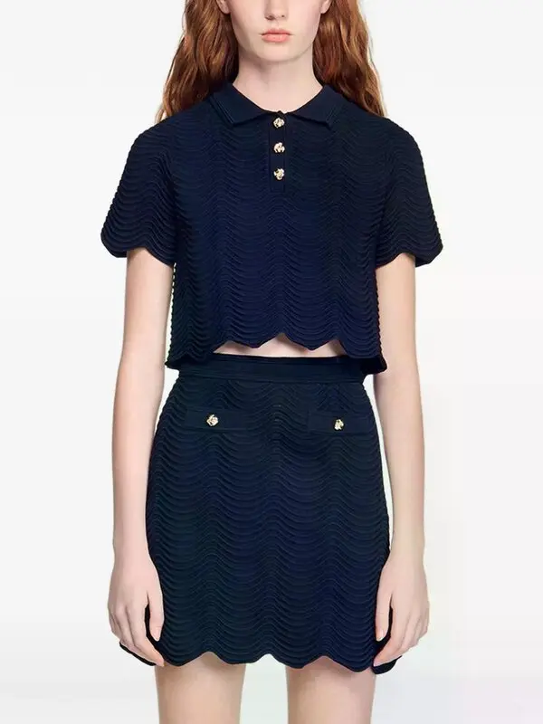 Sandro Decorative Stitch Knit Mini Skirt - Blue