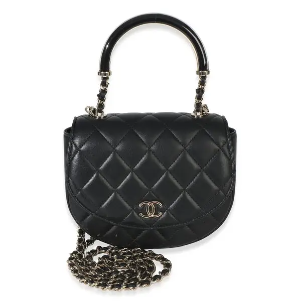 Chanel Quilted Lambskin Cc Half Moon Flap Bag - Black
