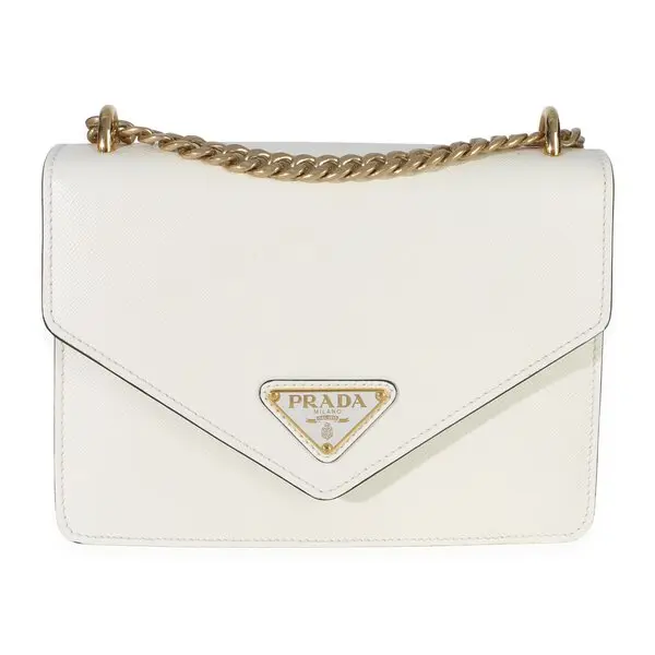 Prada Saffiano Lux Envelope Chain Flap Bag - White