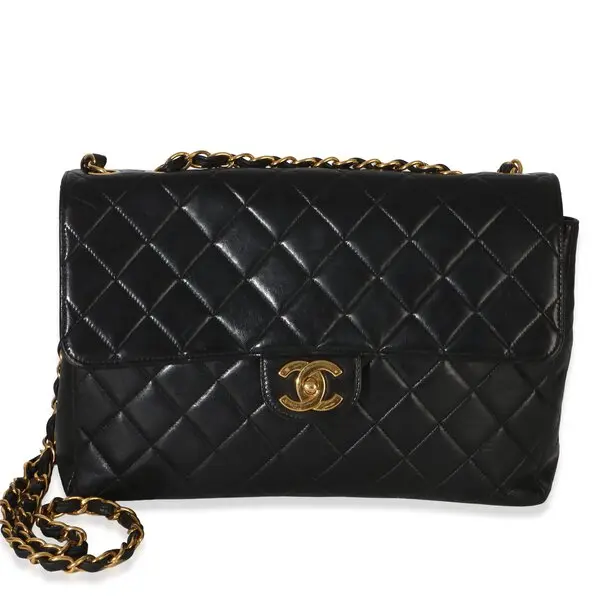 Chanel Vintage Lambskin Jumbo Single Flap Bag - Black