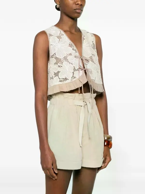 Sandro Floral Lace Tie Top - Neutrals
