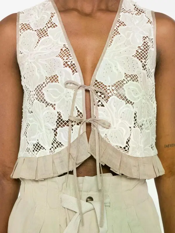 Sandro Floral Lace Tie Top - Neutrals