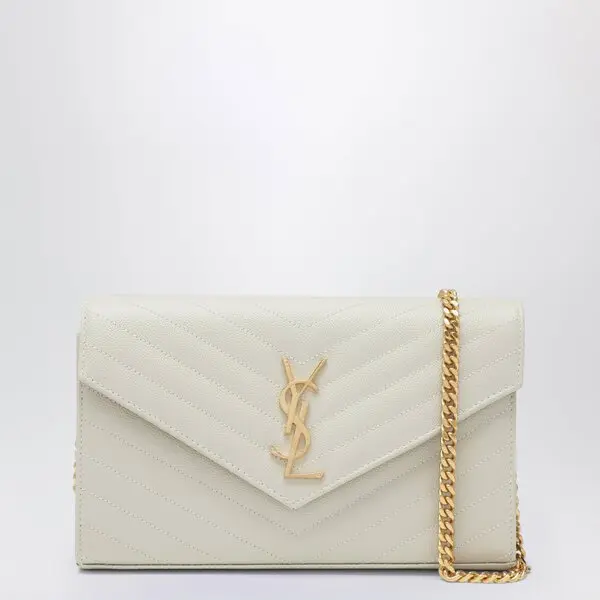 Saint Laurent Cassandre Chain Pouch In Cream - Beige