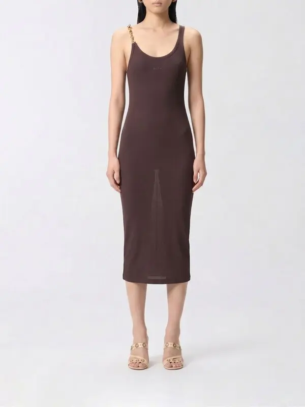 Pinko Midi Dress In Stretch Cotton - Brown