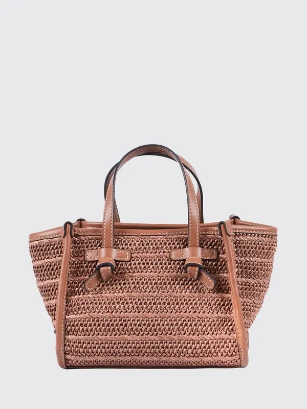 GIANNI CHIARINI Raffia Tote Bag With Leather Trim