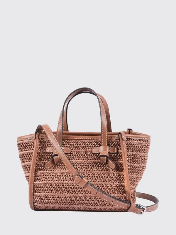 GIANNI CHIARINI Raffia Tote Bag With Leather Trim