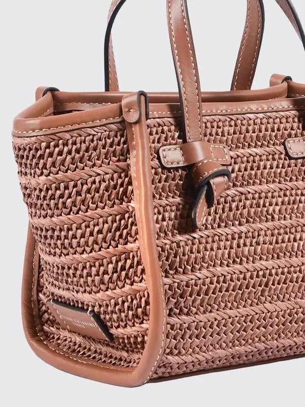 GIANNI CHIARINI Raffia Tote Bag With Leather Trim