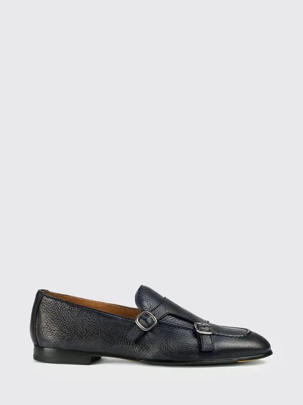 DOUCAL'S Hammered Leather Monk Strap Shoes - Blue