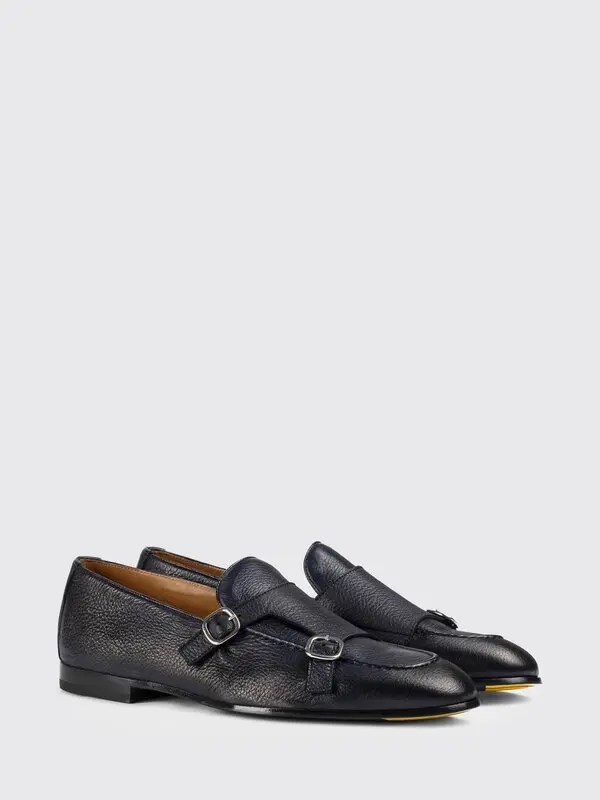 DOUCAL'S Hammered Leather Monk Strap Shoes - Blue