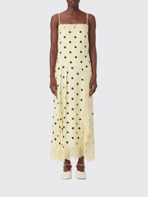Sportmax Polka Dot Silk Midi Dress - Yellow