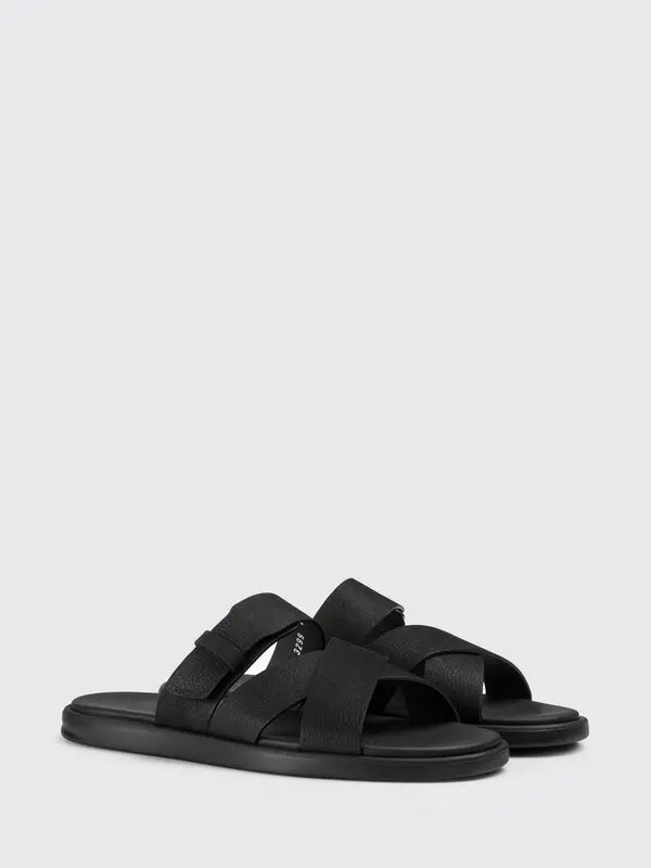 DOUCAL'S Grained Leather Sandals - Black