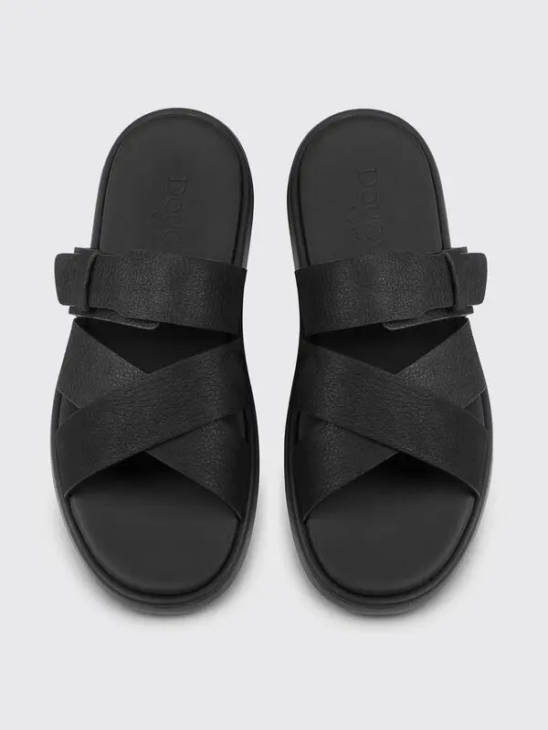 DOUCAL'S Grained Leather Sandals - Black
