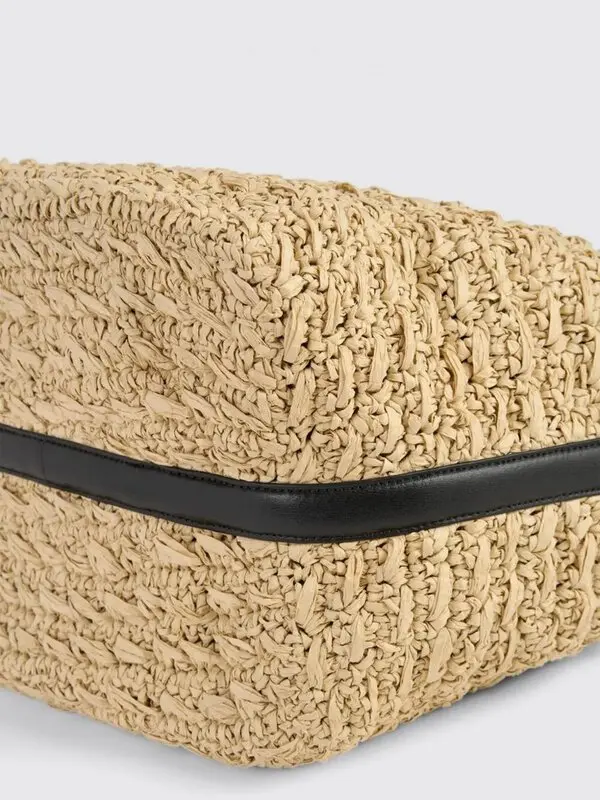 TOTEME Crochet Raffia Shoulder Bag With Leather Trim - Beige