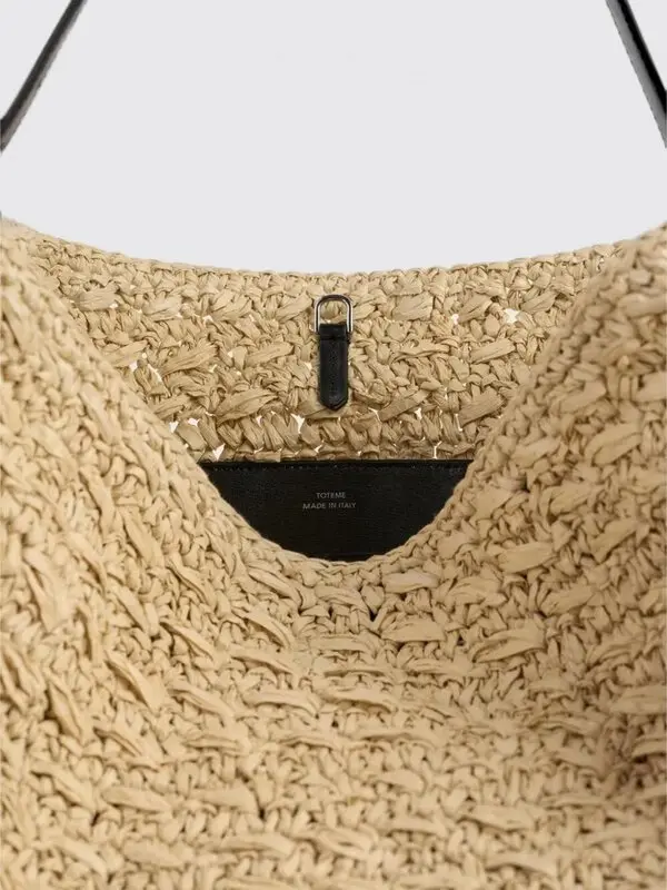 TOTEME Crochet Raffia Shoulder Bag With Leather Trim - Beige