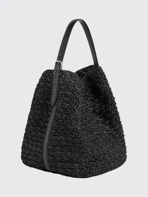 TOTEME Crochet Raffia Shoulder Bag With Leather Trim - Black