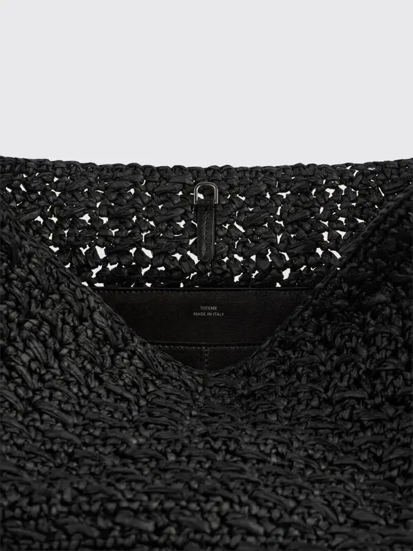 TOTEME Crochet Raffia Shoulder Bag With Leather Trim - Black
