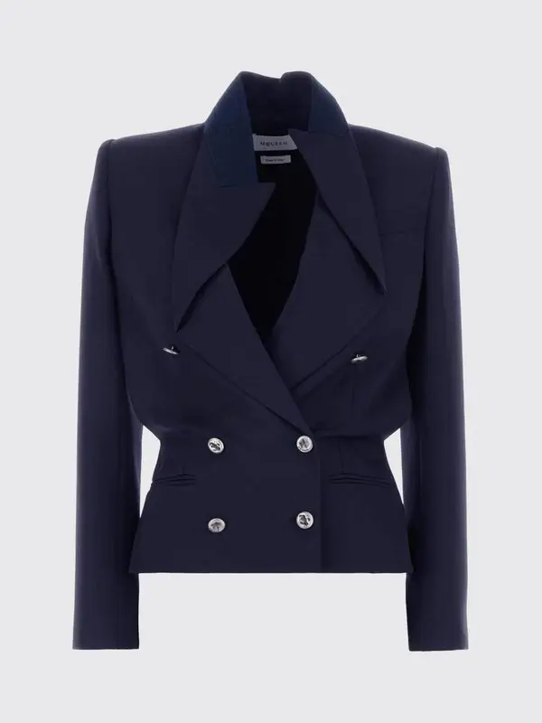 Alexander McQueen Double-breasted Wool Blazer - Navy