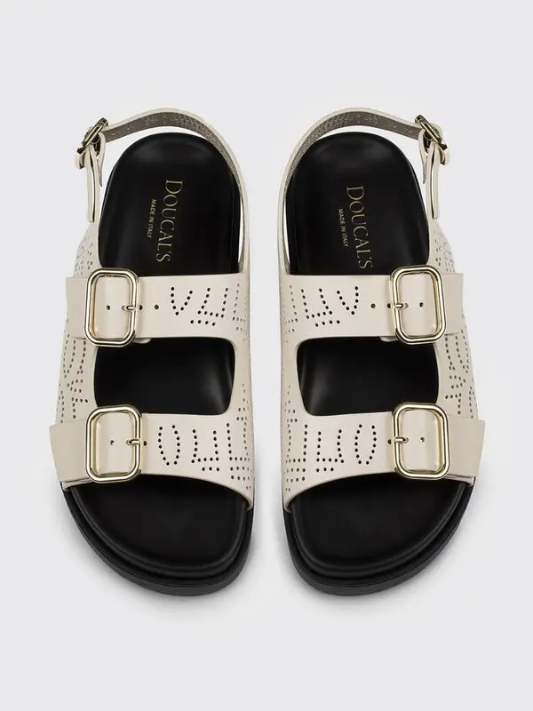 DOUCAL'S Perforated Leather Slingback Sandals - White