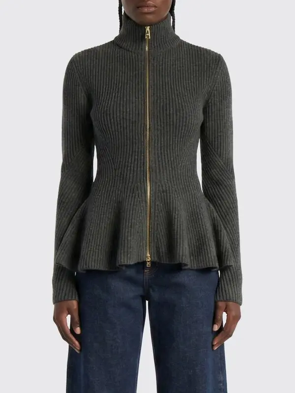 Alaïa Ribbed Peplum Zip-up Sweater