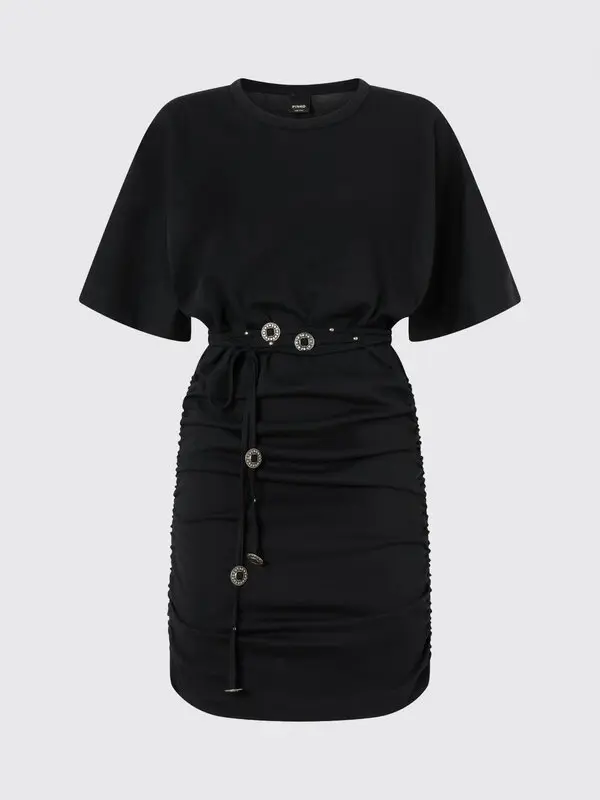 Pinko Cotton T-shirt Mini Dress With Belt - Black
