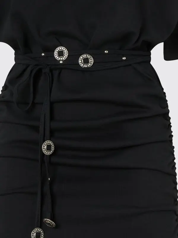 Pinko Cotton T-shirt Mini Dress With Belt - Black
